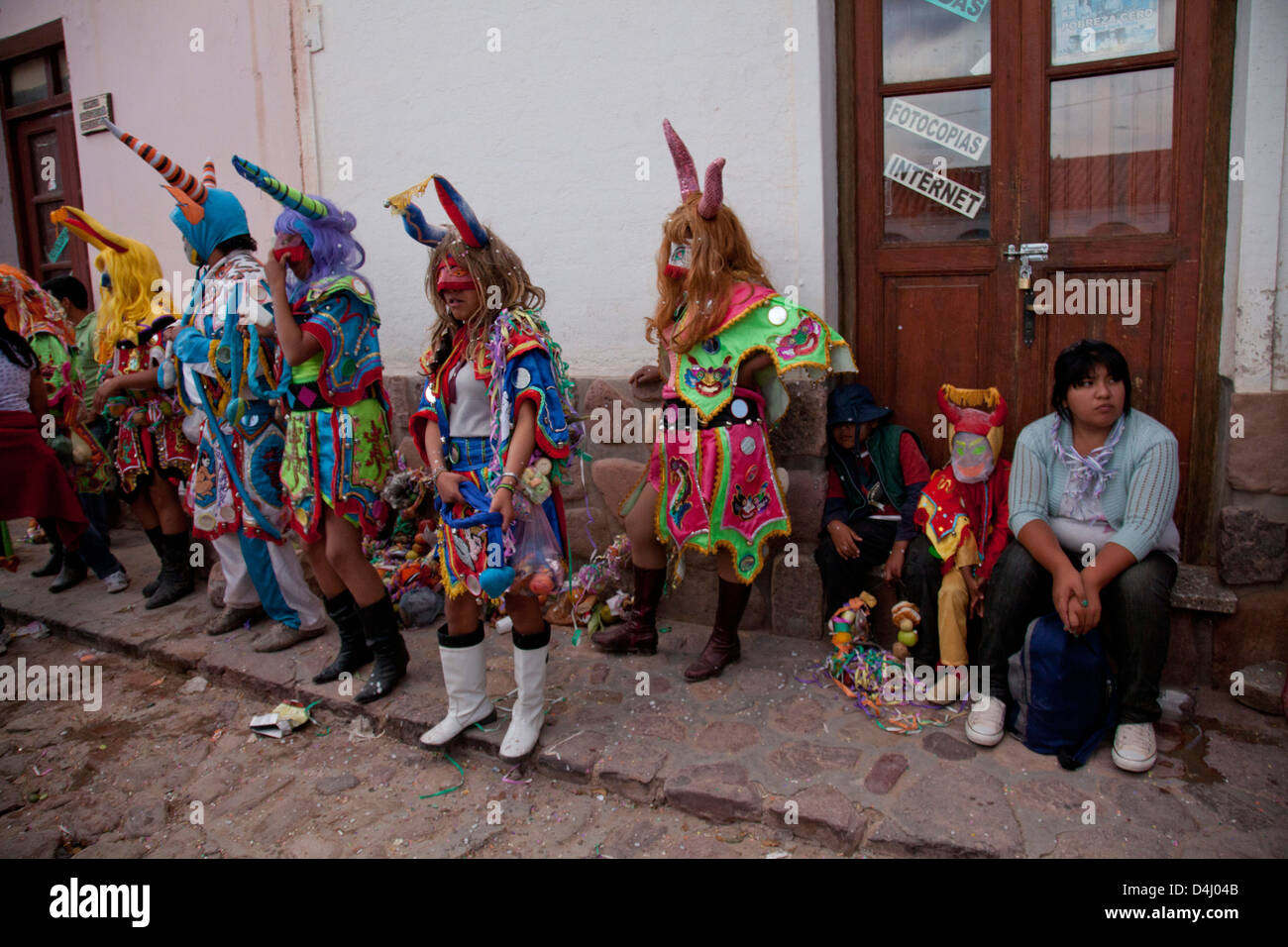 Dancers with traditional mask during carnival in Jujuy province in the ...