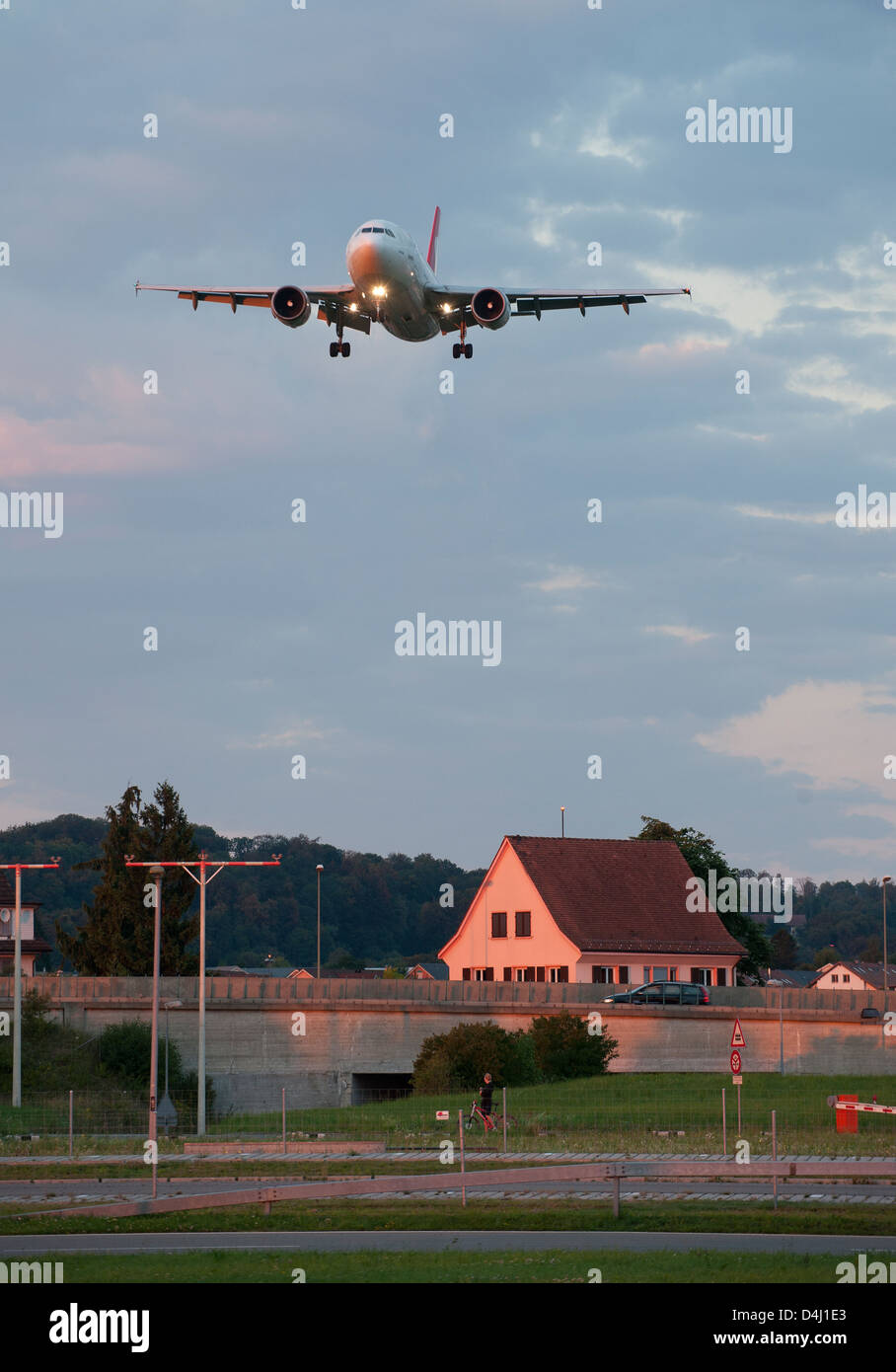 Zurich, Switzerland, aircraft on approach to Zurich Airport Stock Photo ...