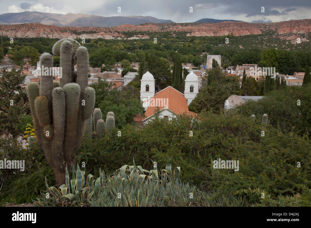 Church with landscape with cactus and desert rock formations in ...