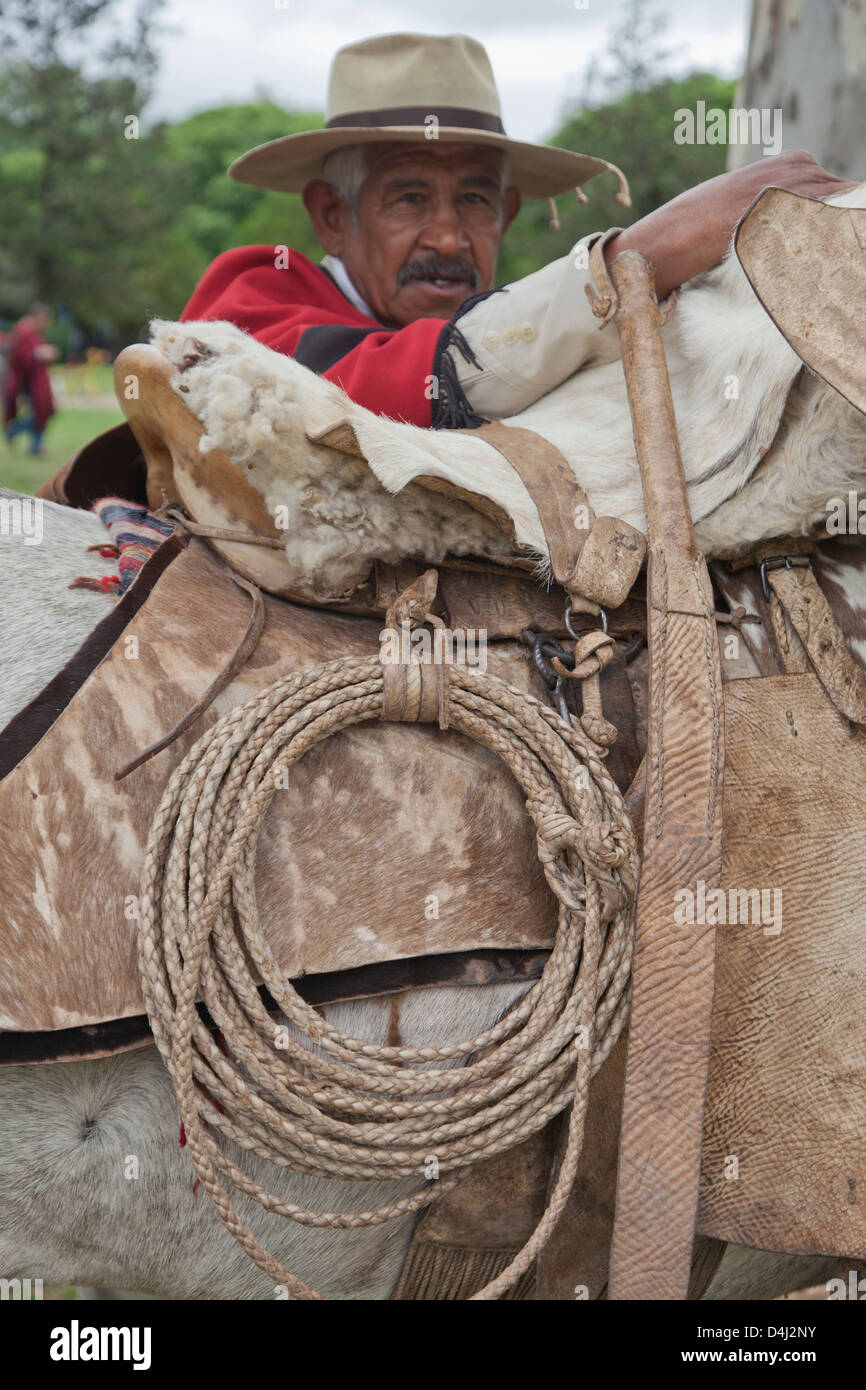 Parade of gauchos on horses in traditional costumes in Salta, Argentina ...