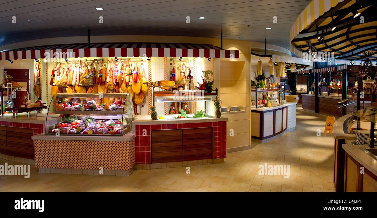 A restaurant is pictured on the AIDAstella cruise ship in Hamburg ...