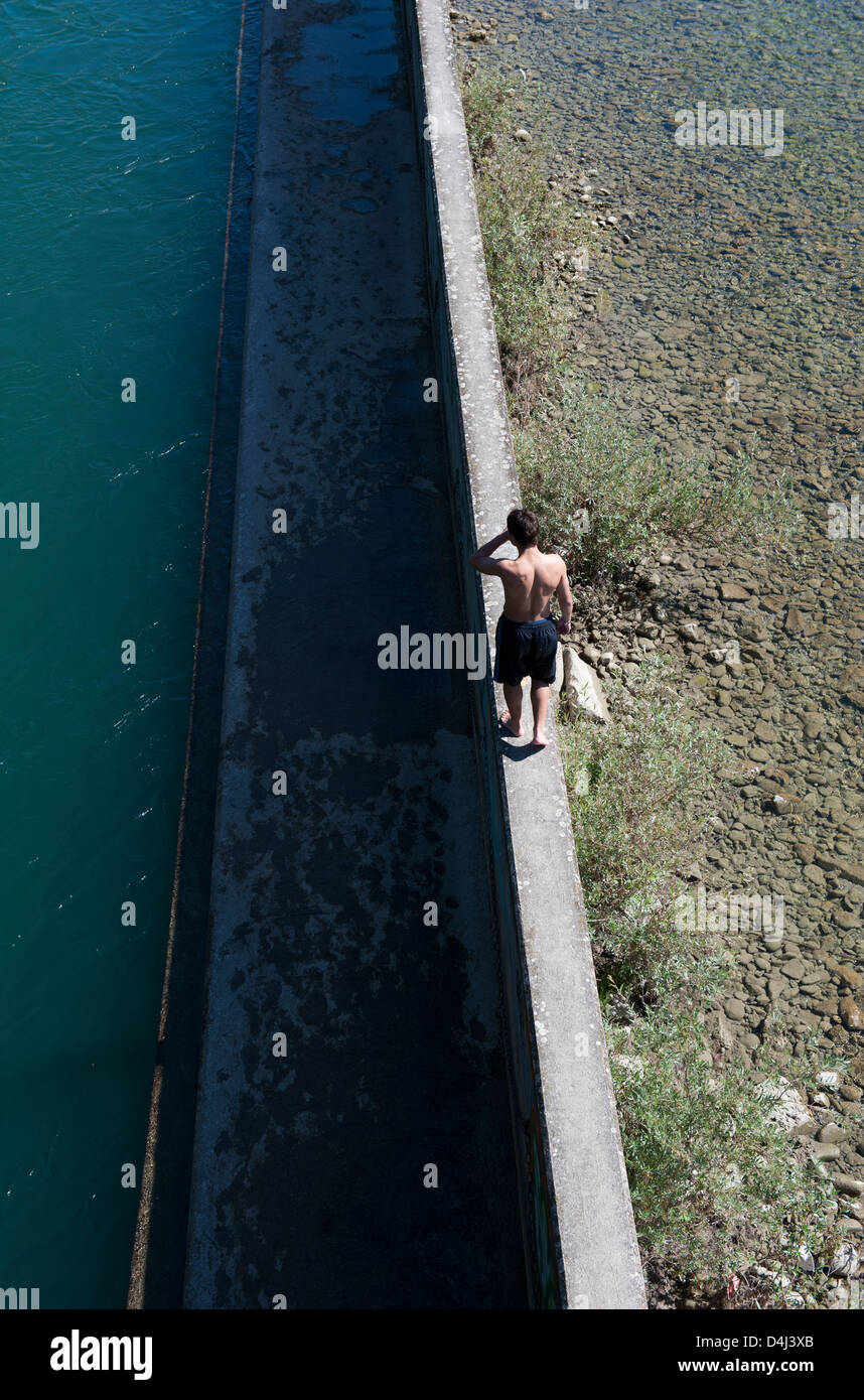 Zurich, Switzerland, a visitor at the poolside from Flussbad Unterer ...