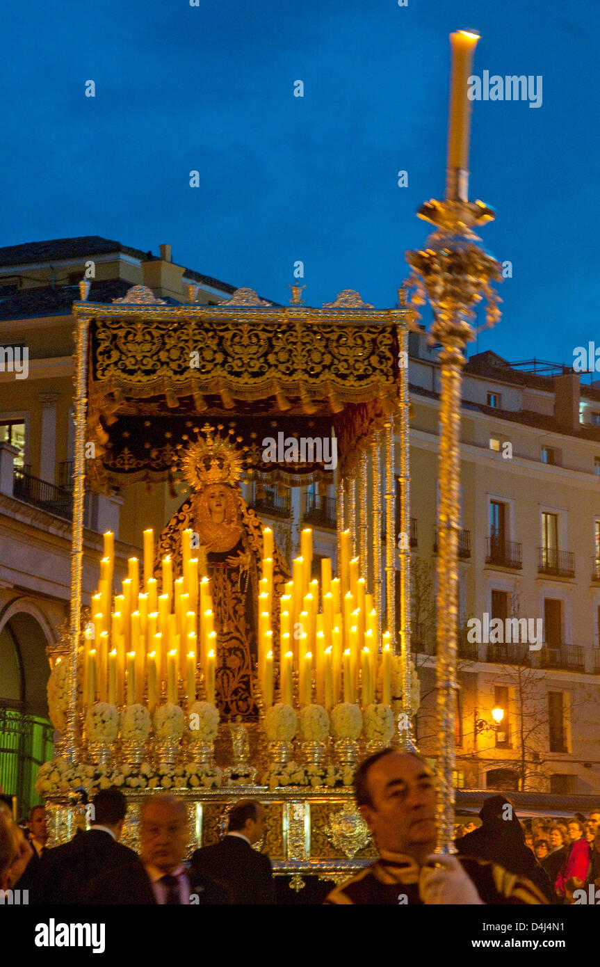 Virgin Mary in a Holy Week procession, night view. Oriente Square ...