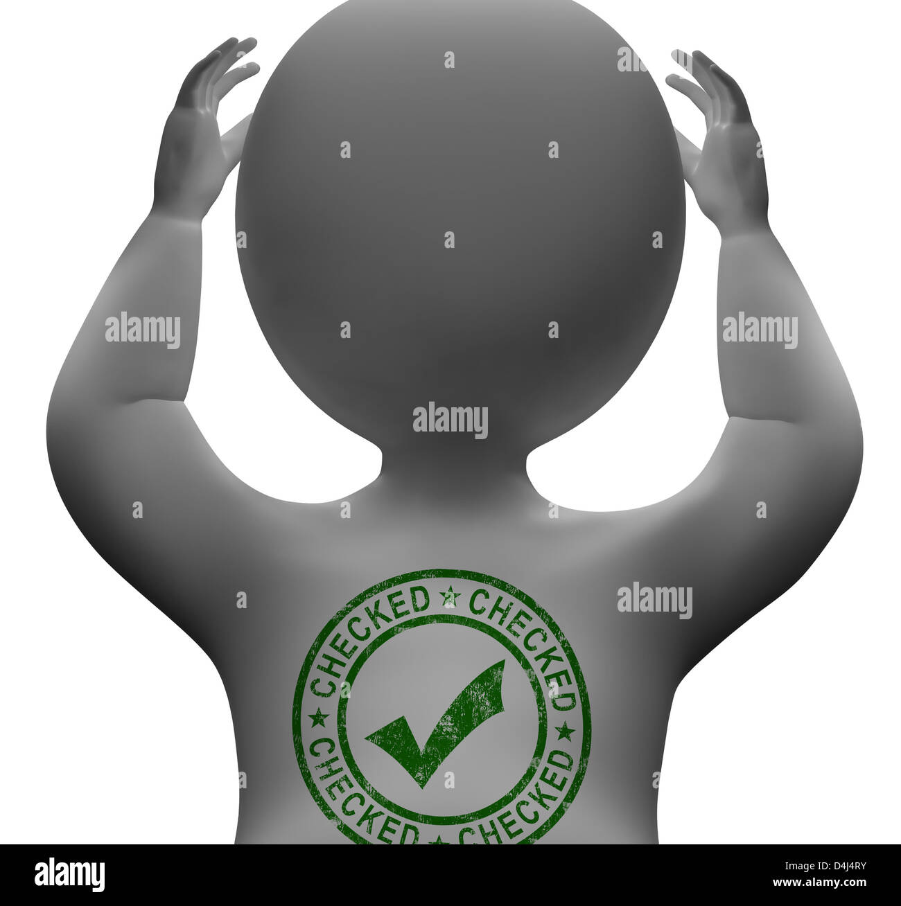 Checked Stamp With Tick On Man Showing Excellence Stock Photo - Alamy