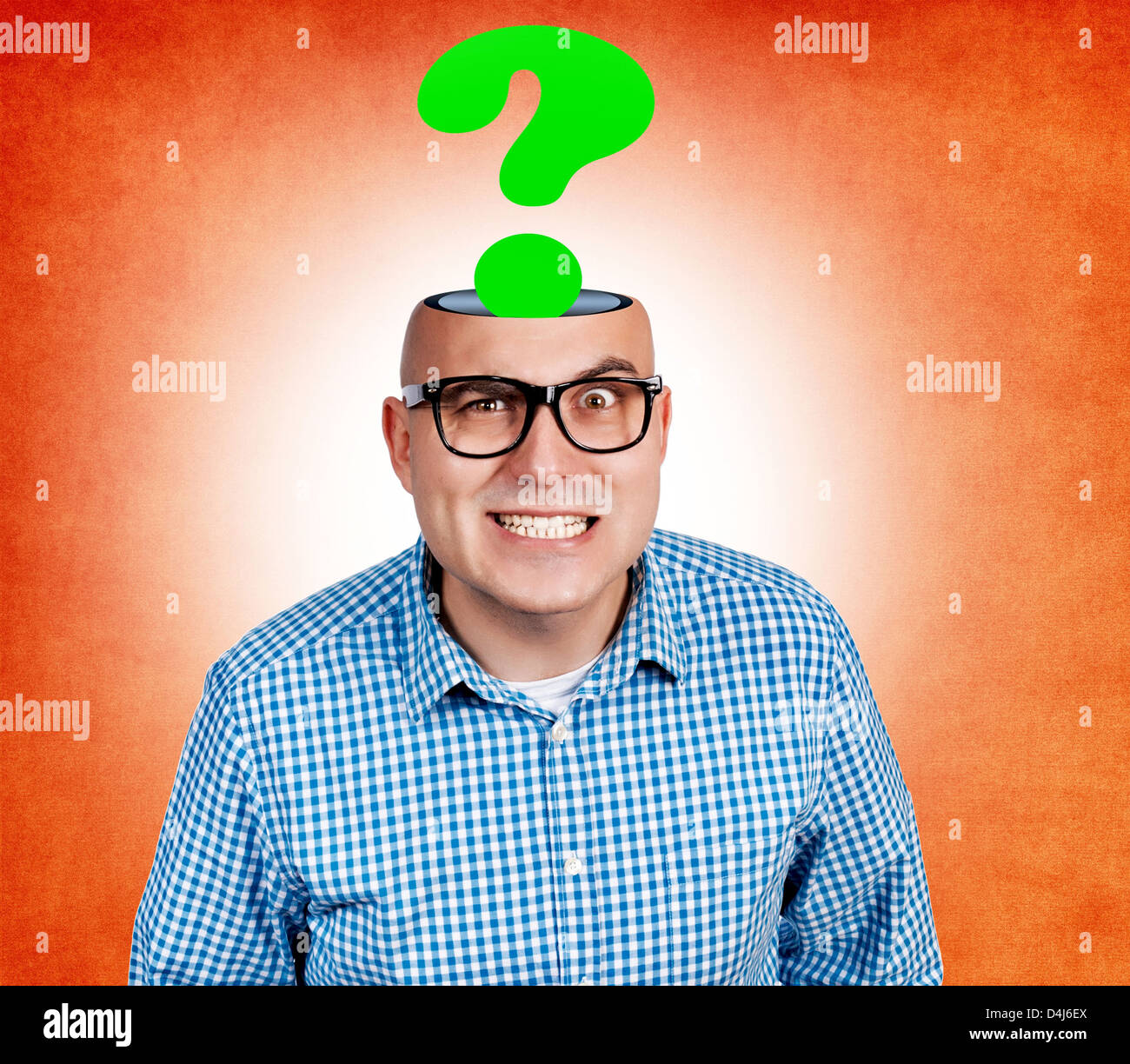 Funny bald guy on the orange background Stock Photo - Alamy