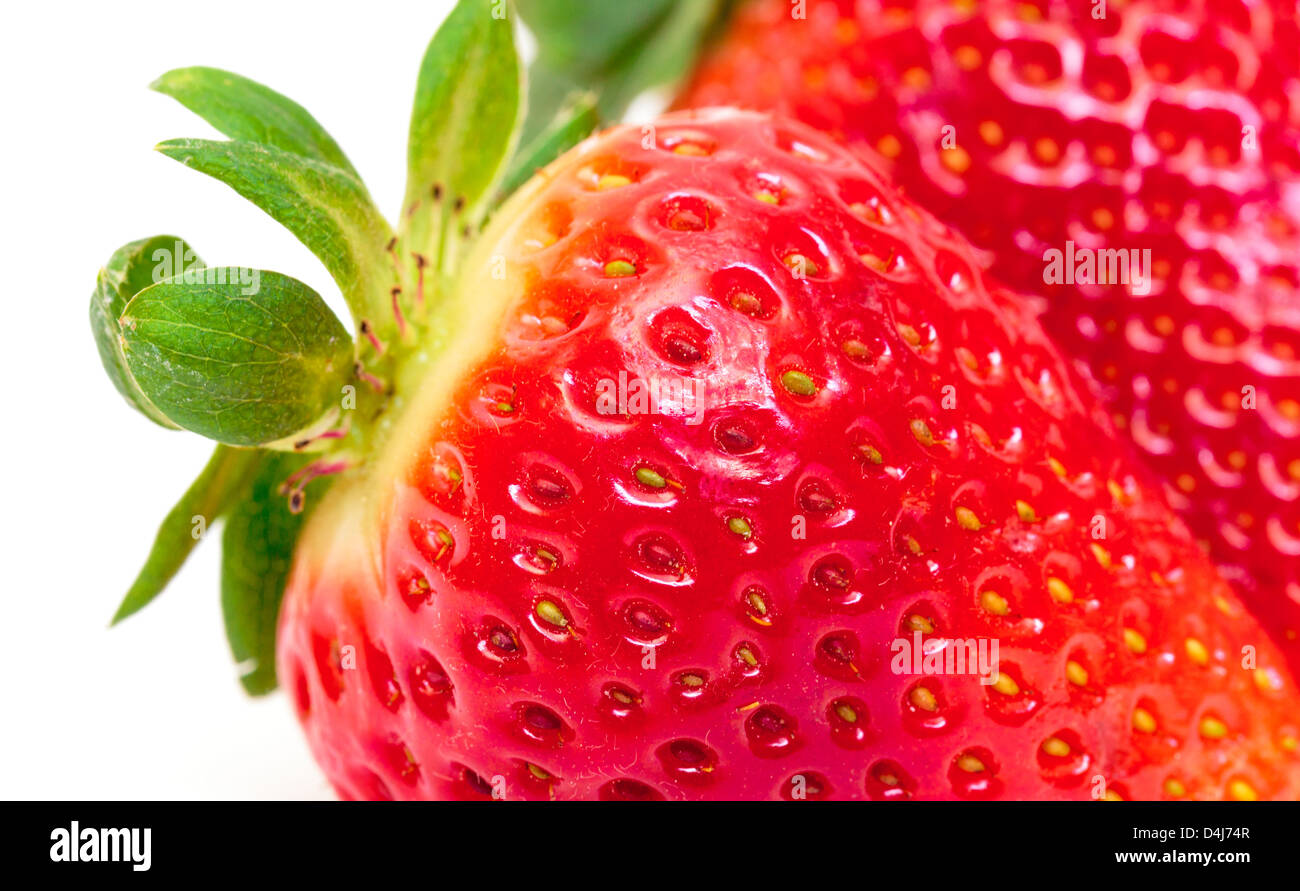 Ripe Berry Red Strawberry on white background, closeup, macro Stock ...