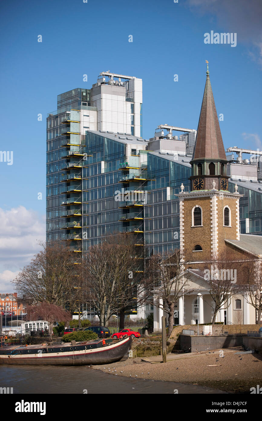 St Mary's Church and Montevetro Building in Battersea London United ...
