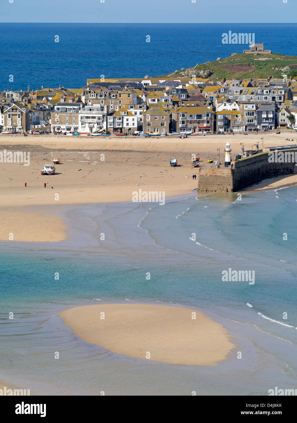 St. Ives seaside town harbour beach and pier in Cornwall UK Stock Photo ...