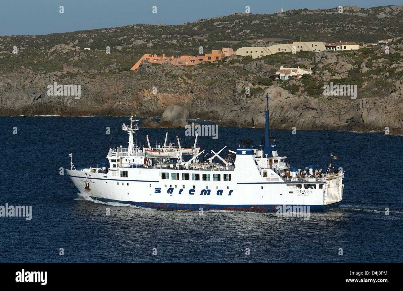 Santa Teresa, Italy, a ship off the coast in Santa Teresa di Gallura ...