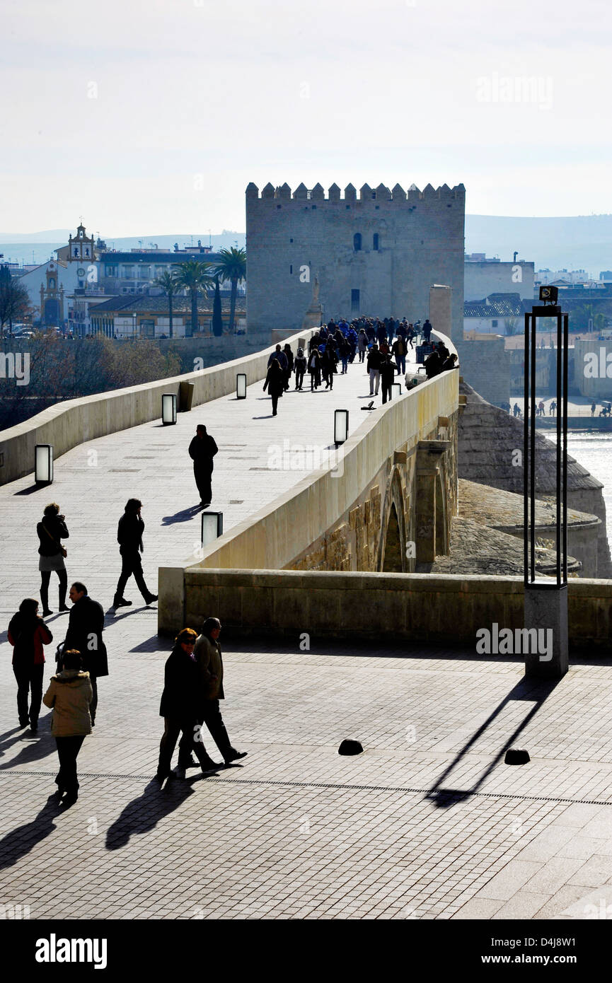 Roman bridge spanning Guadalquivir river near the Mezquita cathedral ...