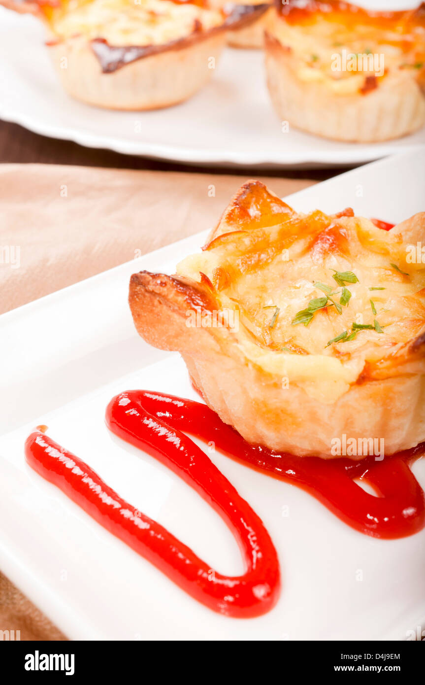 Fresh meat in pastry cup. Selective focus on the meat cup Stock Photo ...