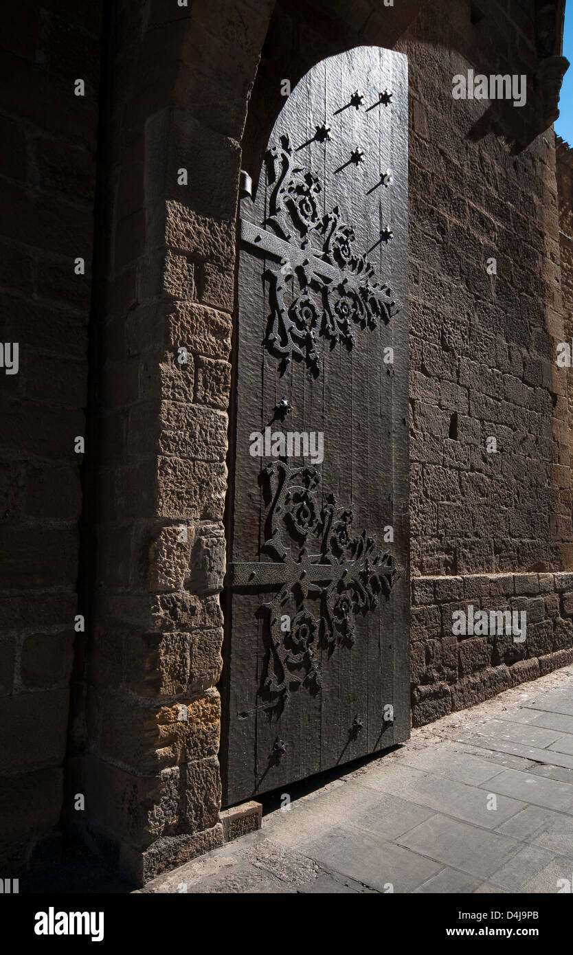 Large gated entranced in the medieval walled town of Laguardia in the ...