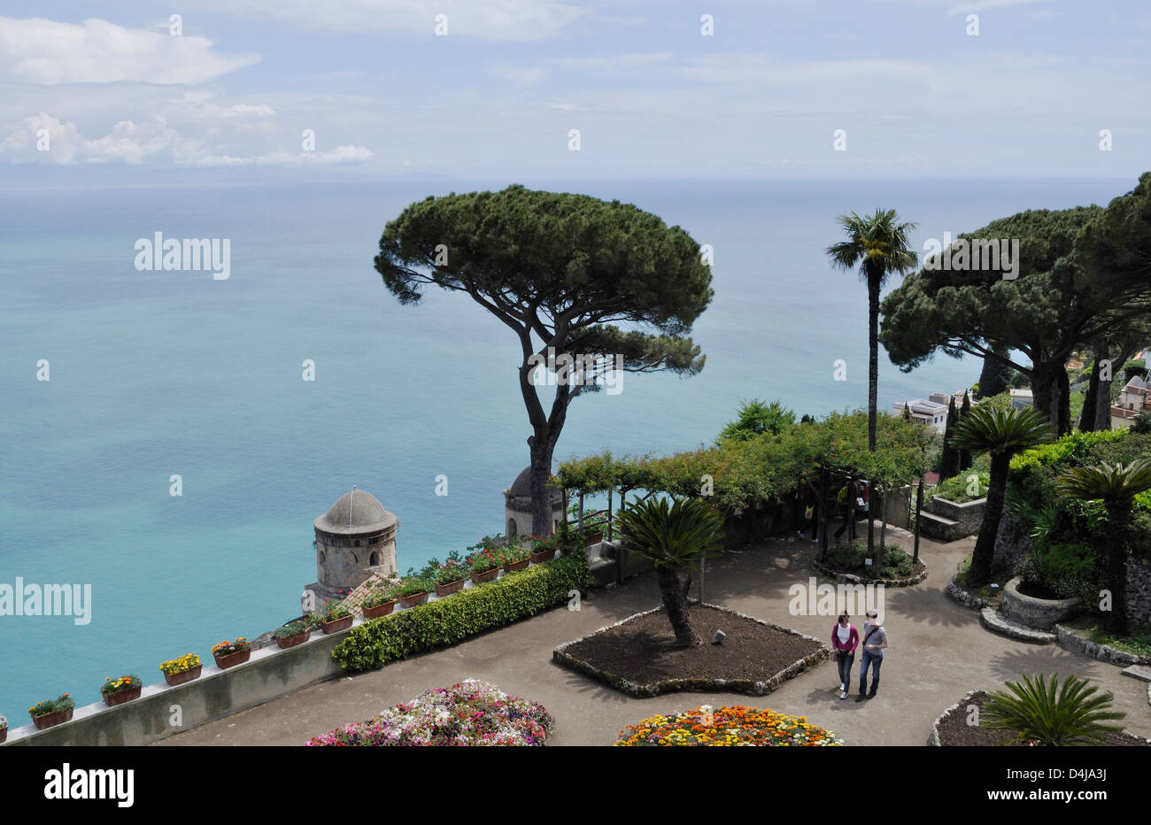 Young couple walking in the gardens at the Villa Rufolo, Ravello, Italy ...