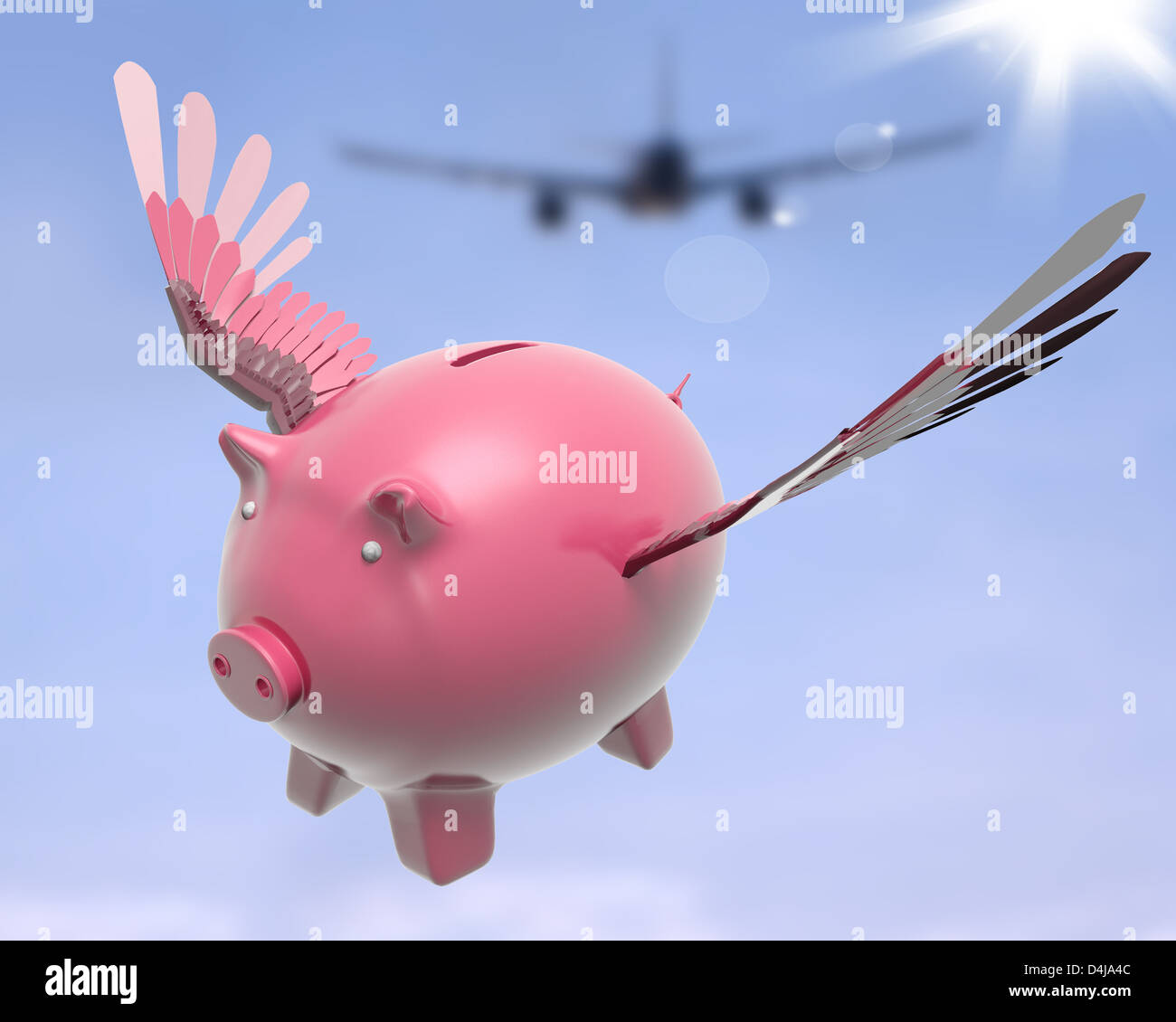 Flying Piggy Showing Sky High Future Success Stock Photo - Alamy