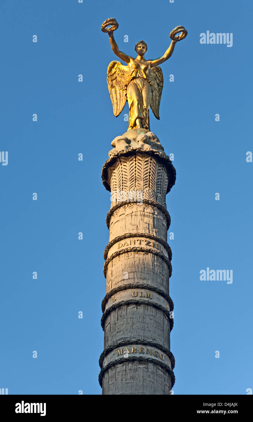 Gilded bronze statue of Victory on top of a tower on the Fontaine du ...