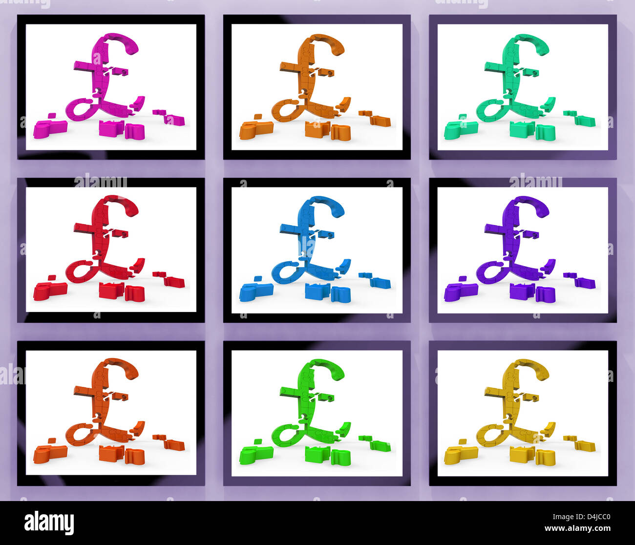 Pound Symbols On Monitors Showing Britain Finances And Wealth Stock ...