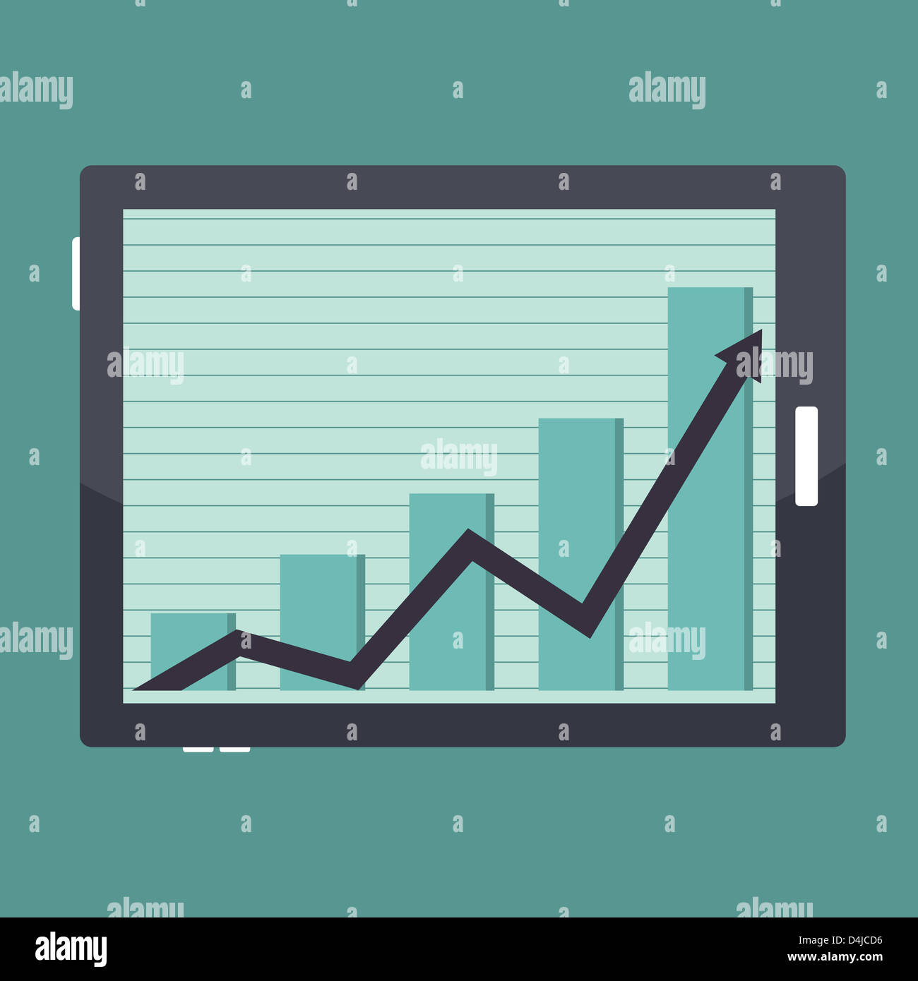 Vector illustration of a tablet with graphics indicating an increase ...