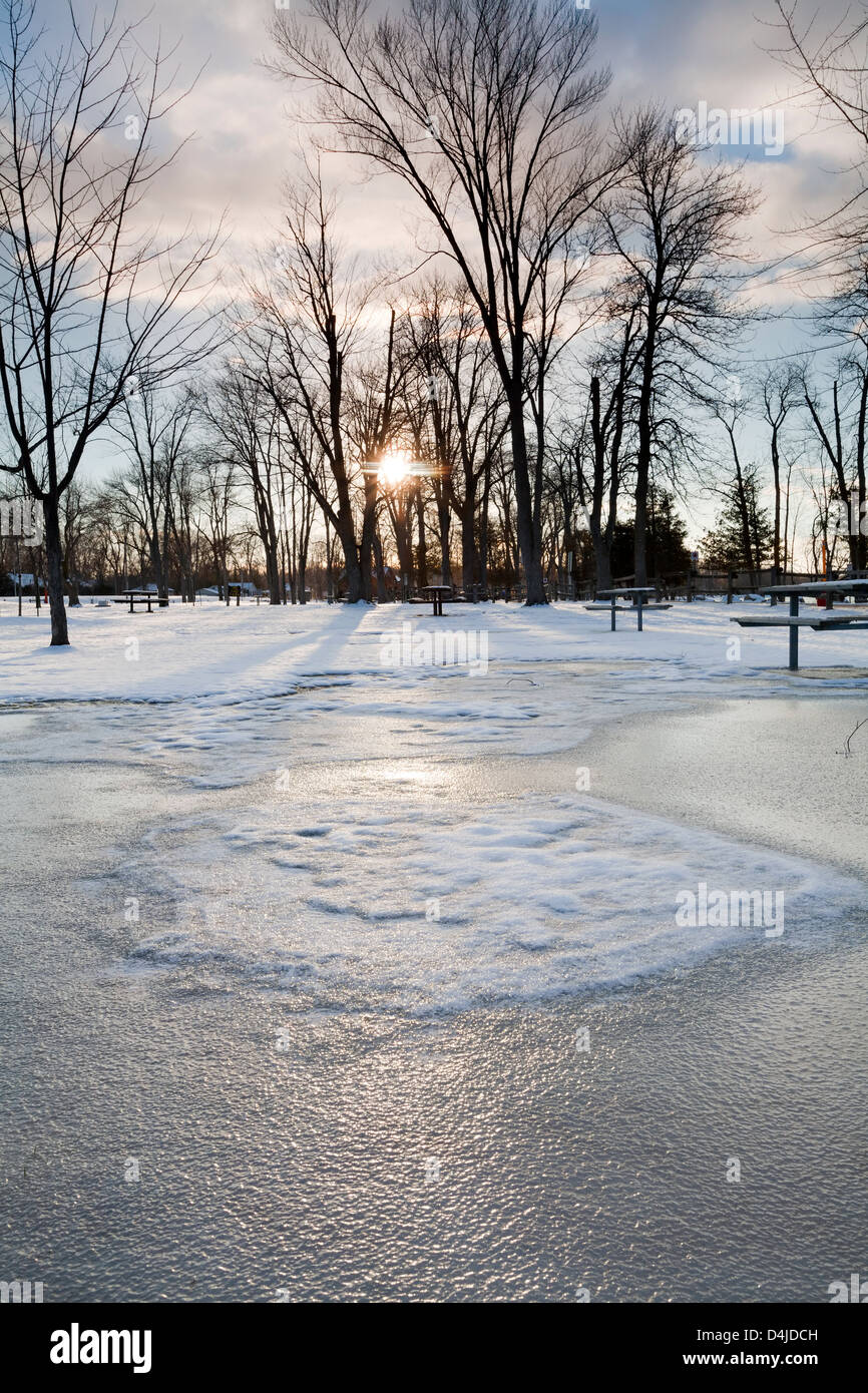 Ice and snow at a park Stock Photo - Alamy