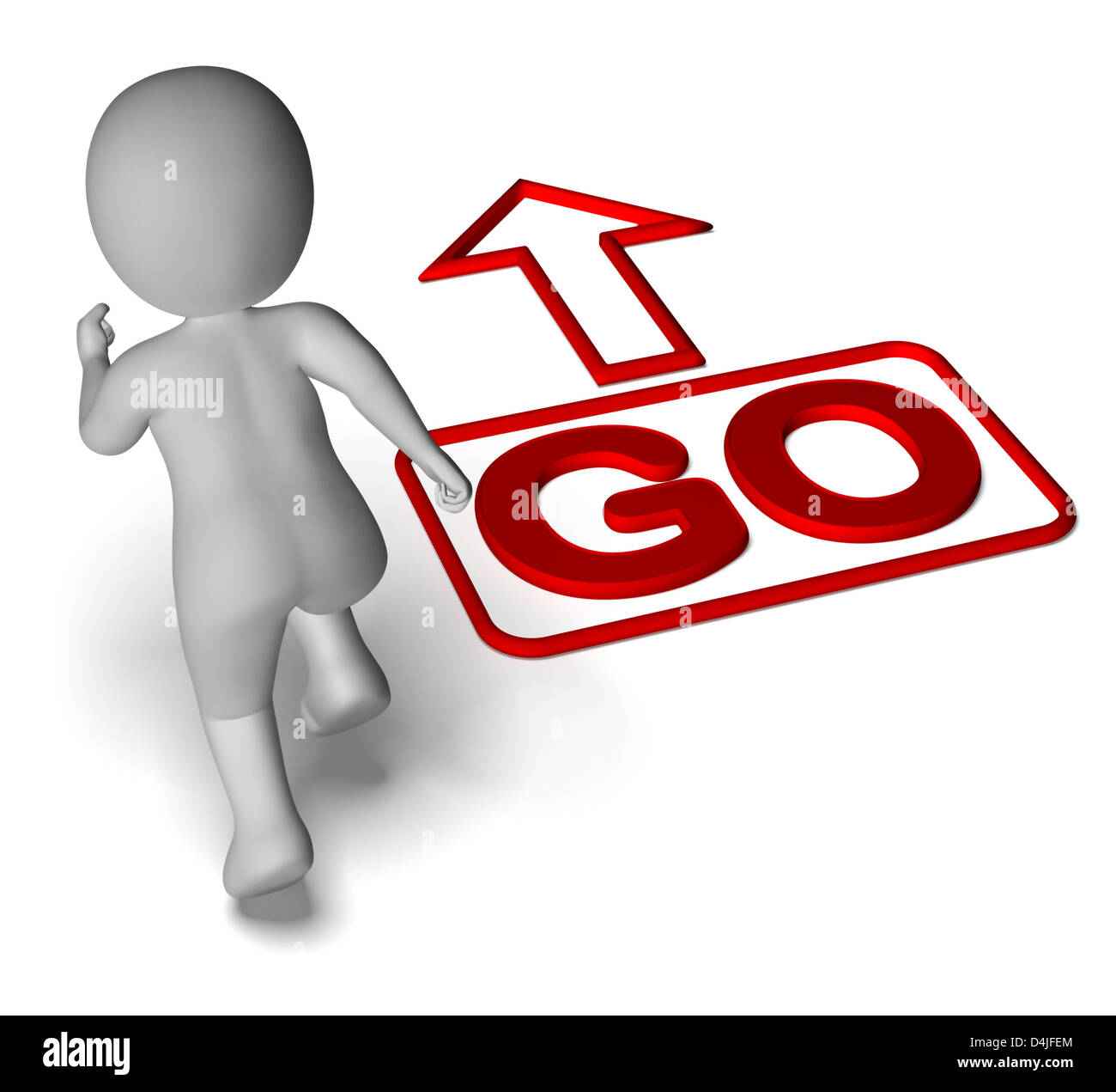 Go And 3d Man Shows Starting Or Beginning Stock Photo - Alamy