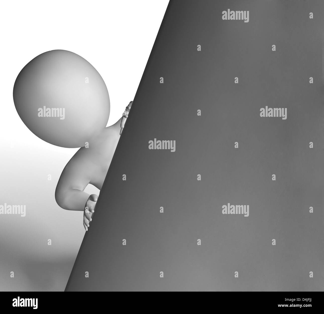 Blank Sign With Copyspace And 3d Character Looking Stock Photo - Alamy