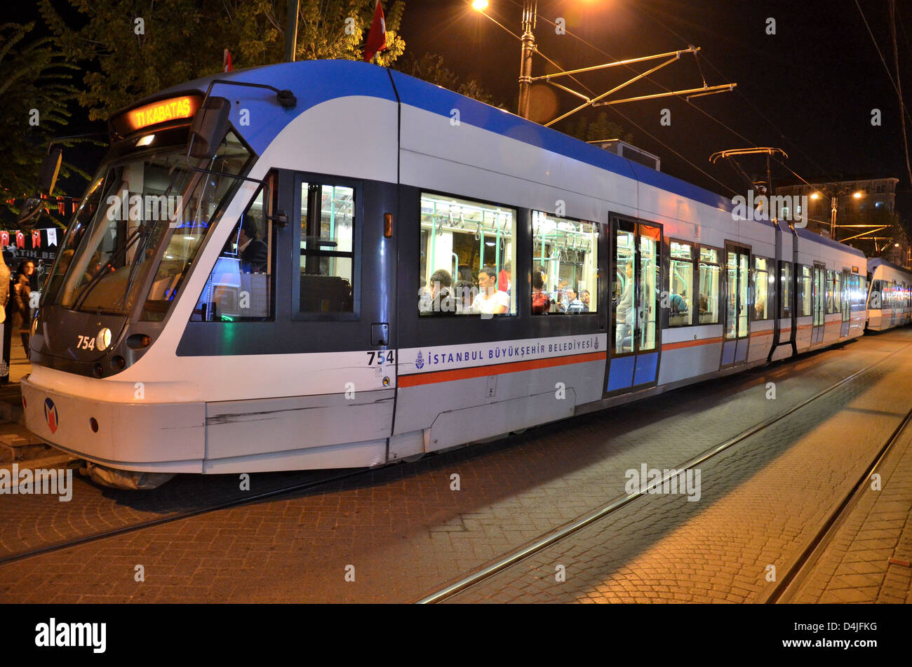 Istanbul tram at night Stock Photo - Alamy