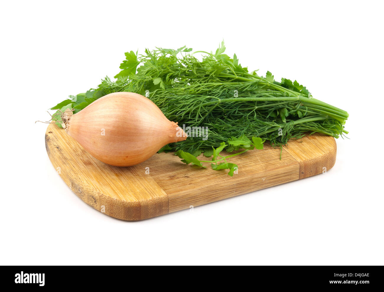 fresh dill, parsley and onion on a cutting board Stock Photo - Alamy