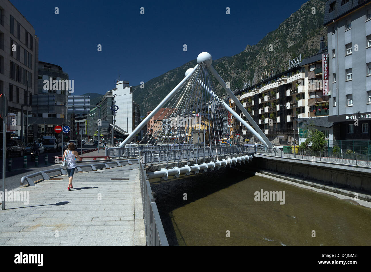 Andorra la Vella, Andorra, Pont de Paris bridge over the river Gran ...