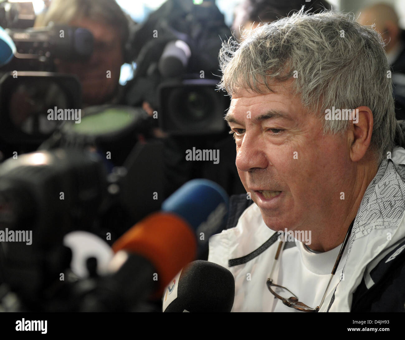 Head coach of the Norwegian national team Egil Olsen answers questions ...