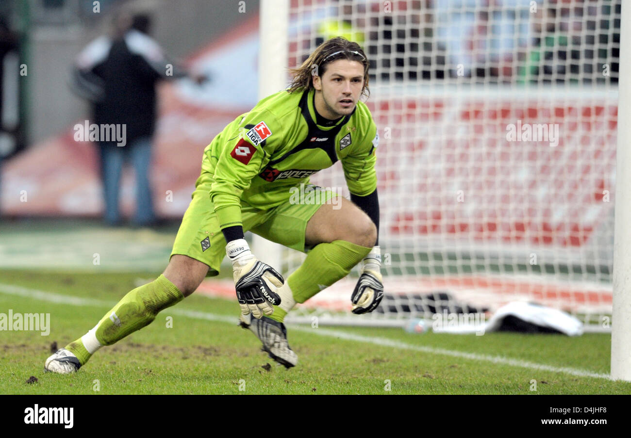 Gladbach?s goalkeeper Logan Bailly seen in action during the Bundesliga ...