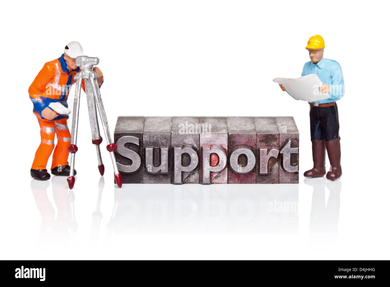 Hand painted figurines and the word Support in old metal letterpress ...