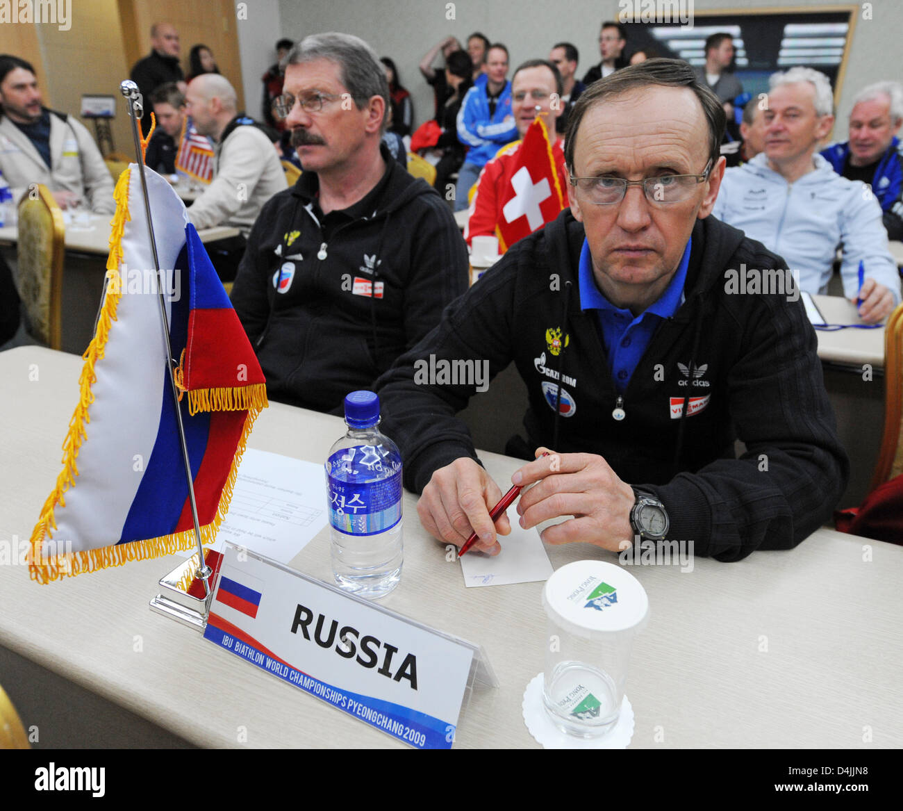 Russian head coach Vladimir Alikin (R) and Alexander Selifonov (L ...