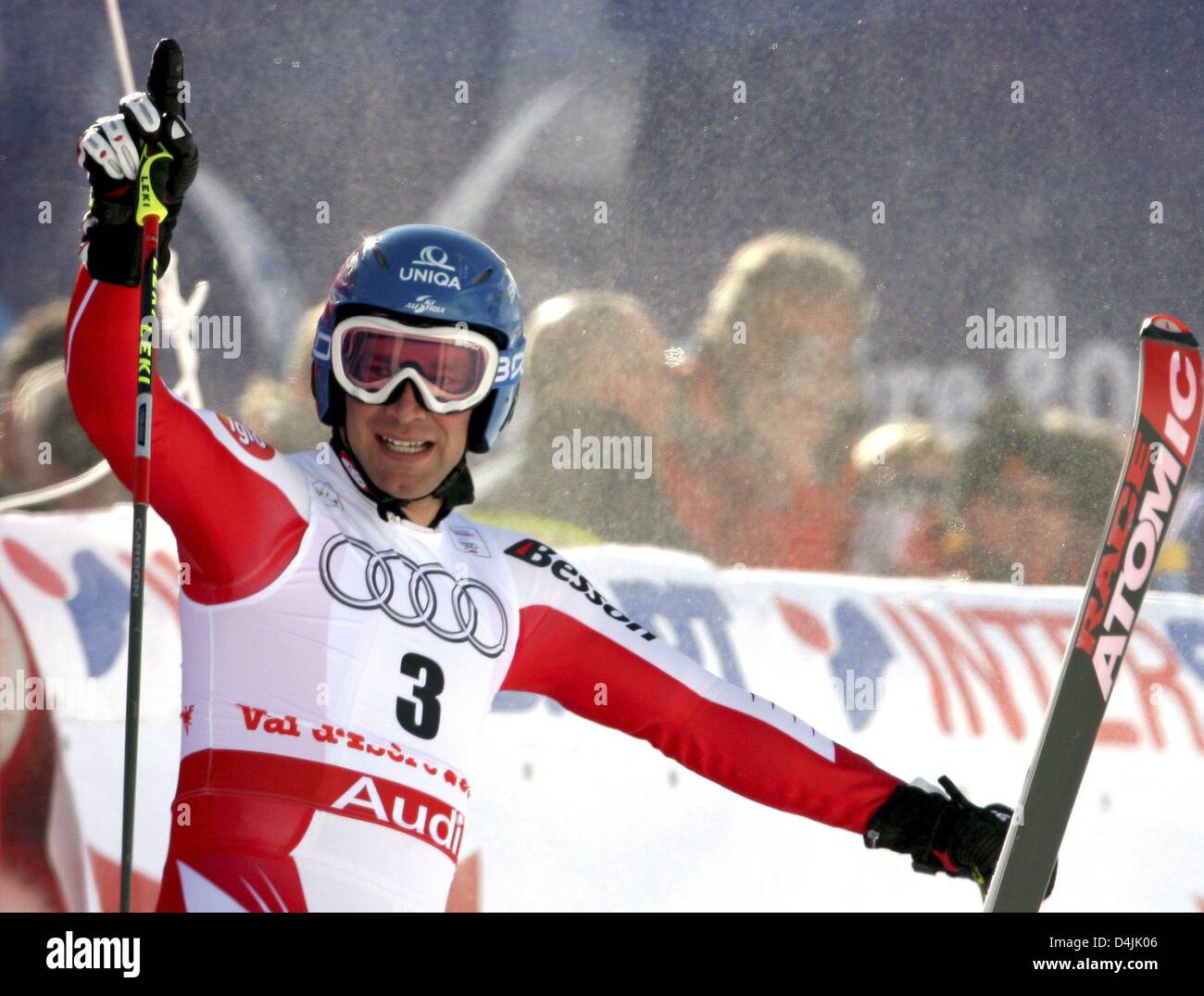 Austria?s Benjamin Raich celebrates winning the silver medal in the ...