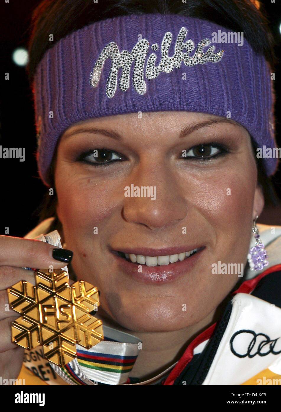 Germany?s Maria Riesch poses with her gold medal during the medal ...