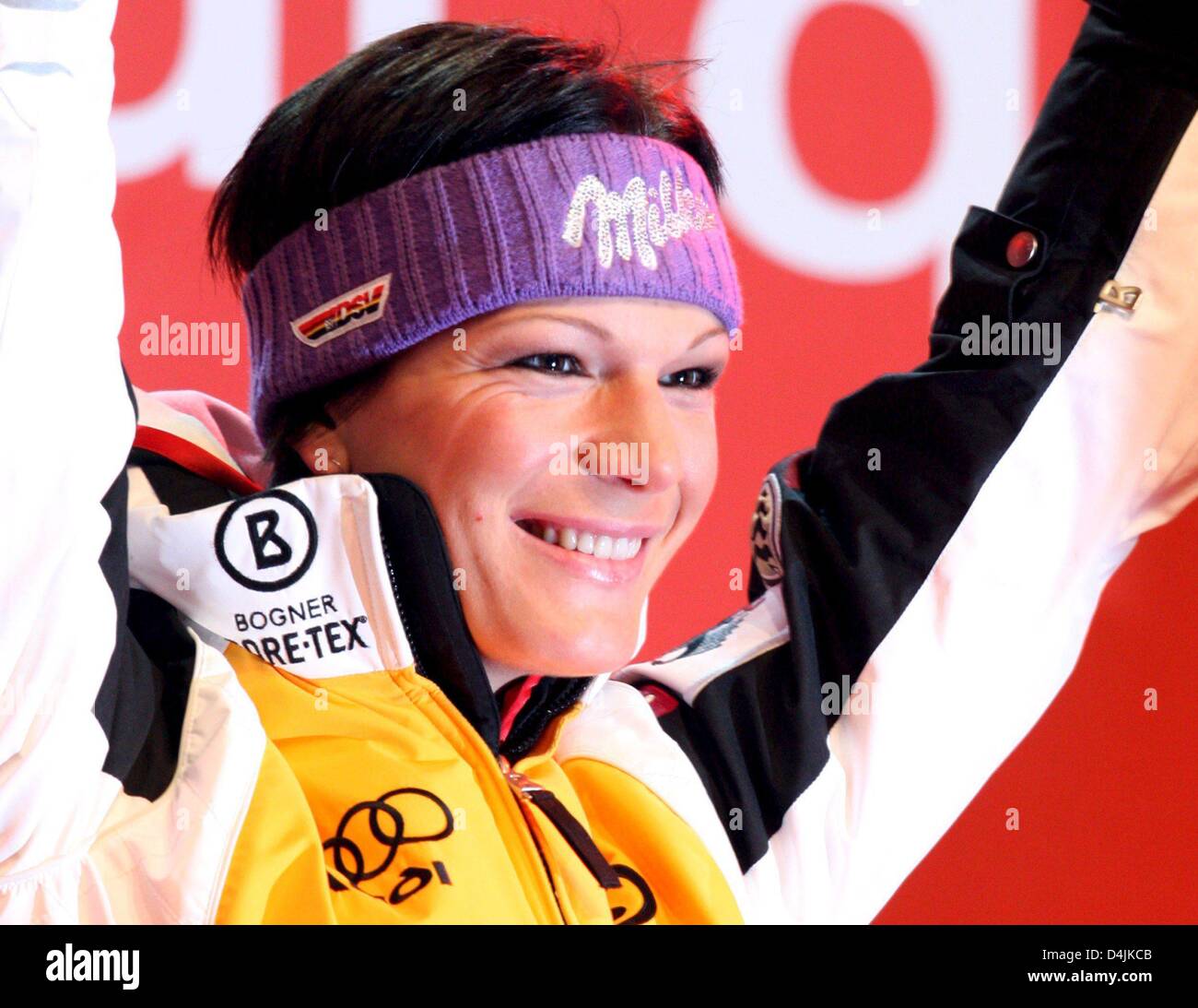 Germany?s Maria Riesch poses with her gold medal during the medal ...