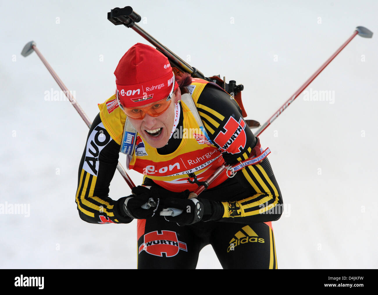 Kati Wilhelm seen during the women?s pursuit competition over 10 ...