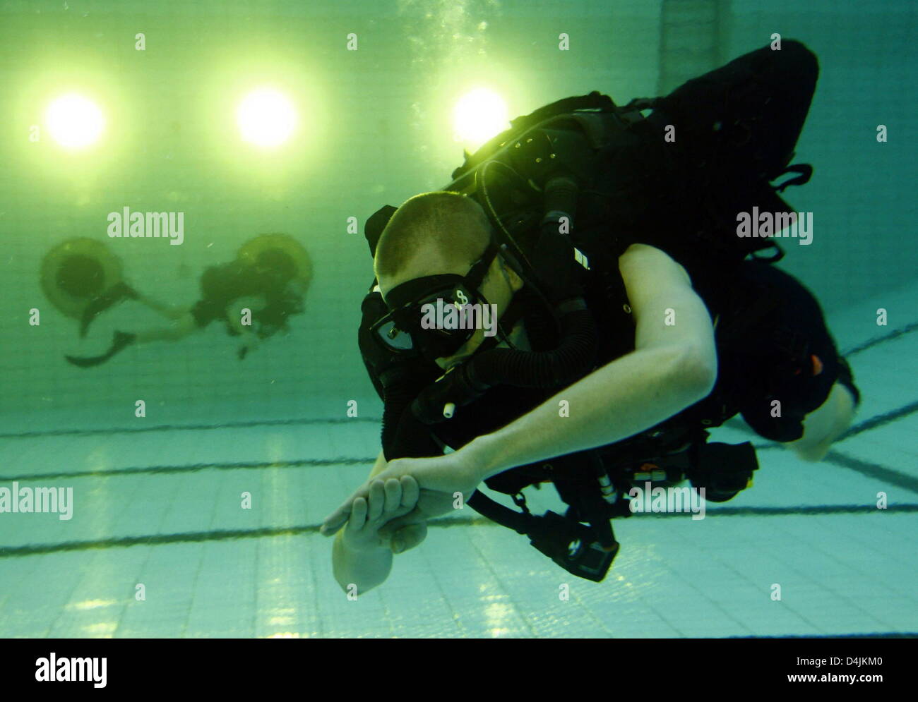 German navy frogmen trainees seen during practice at the indoor bath in ...