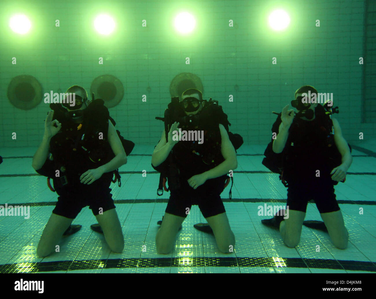 German navy frogmen trainees seen during practice at the indoor bath in ...