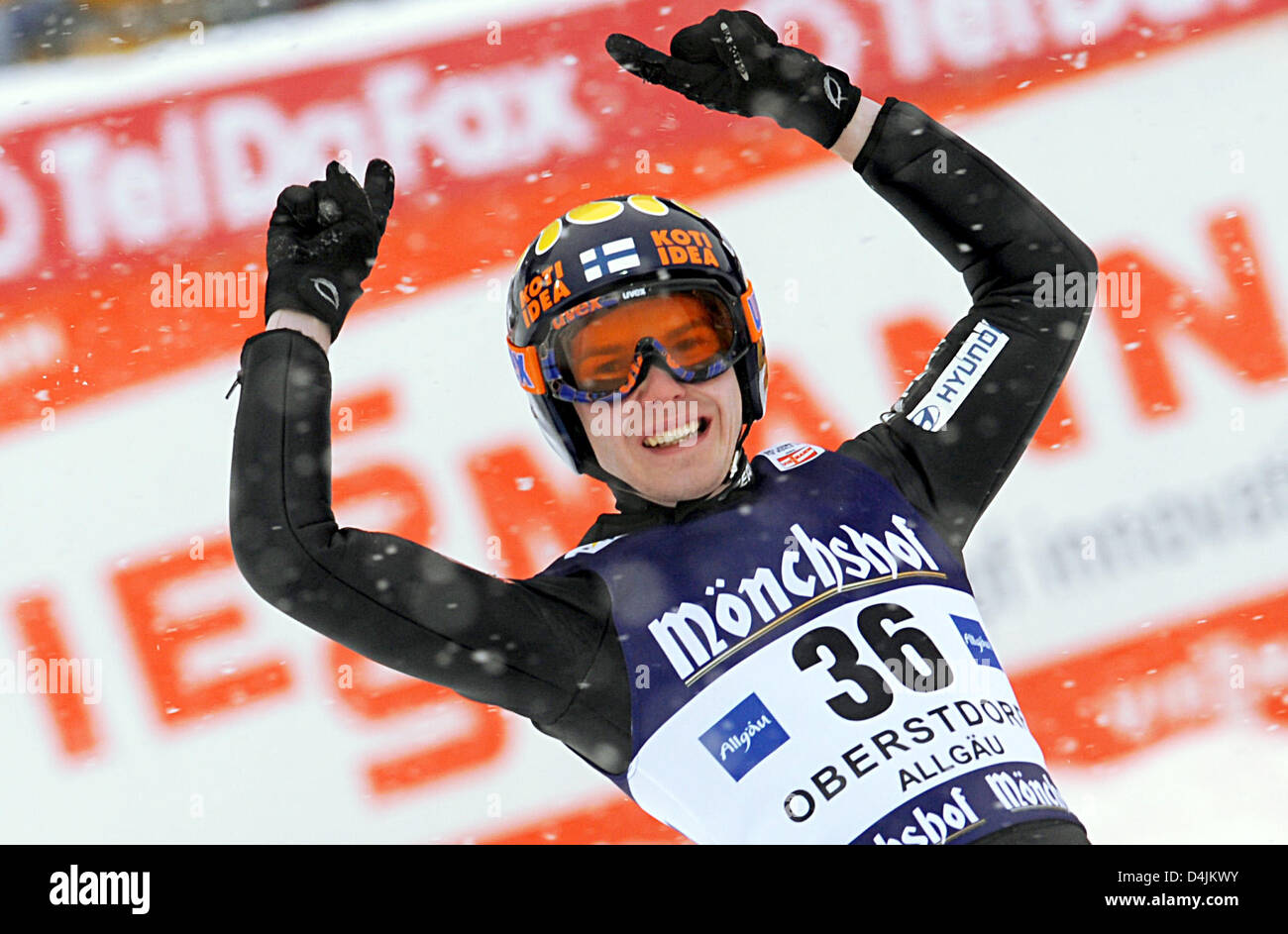 Finland?s Harri Olli jubilates after setting a new hill record at the ...