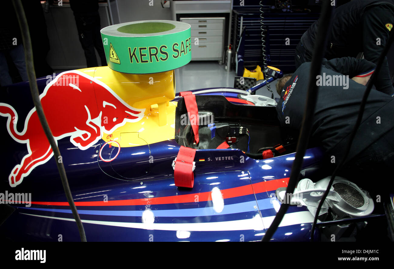 A sign on top German Formula One driver Sebastian Vettel?s Red Bull ...