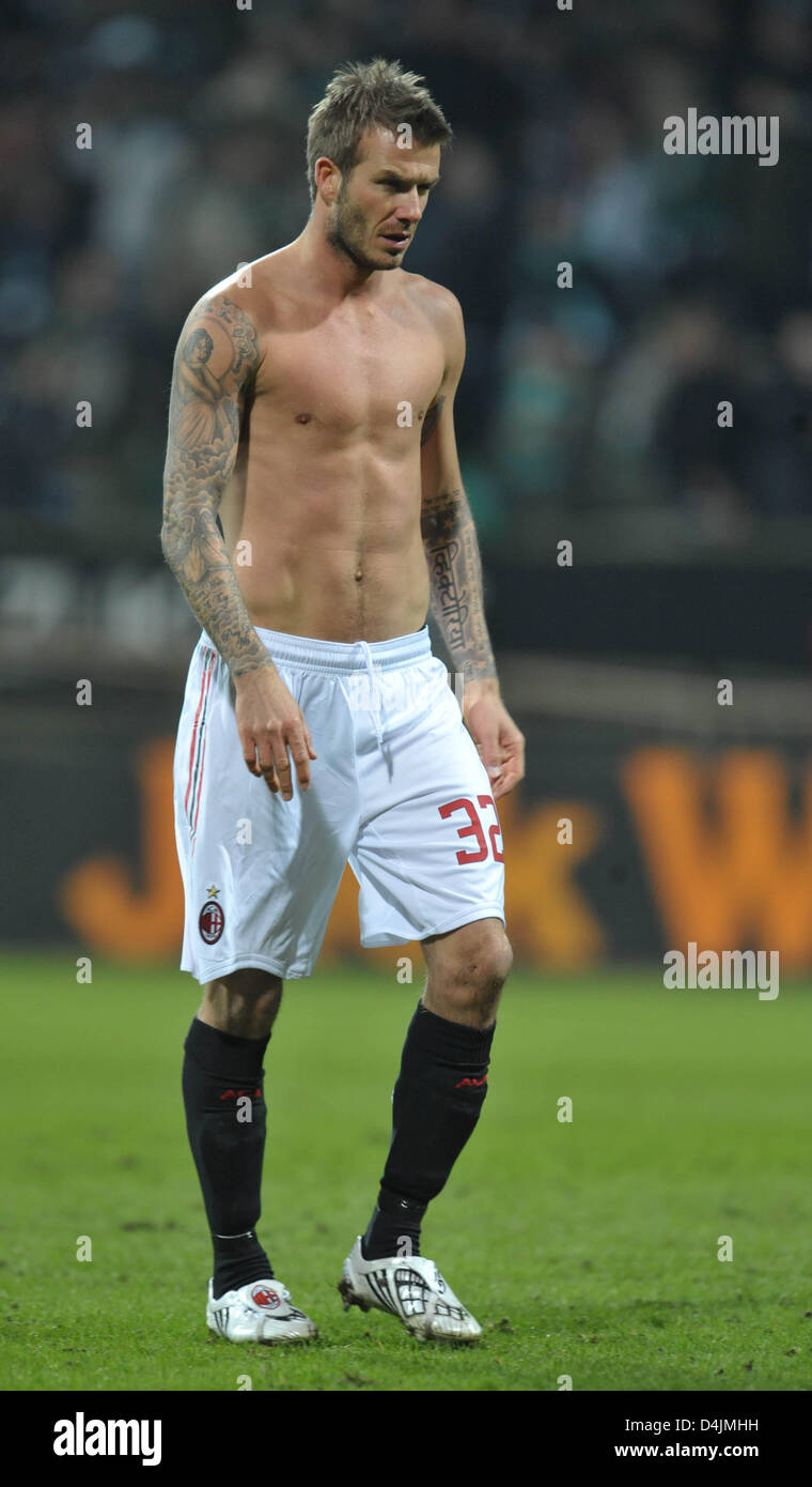 Milan?s David Beckham shown after the UEFA-Cup round of 32 match Werder ...
