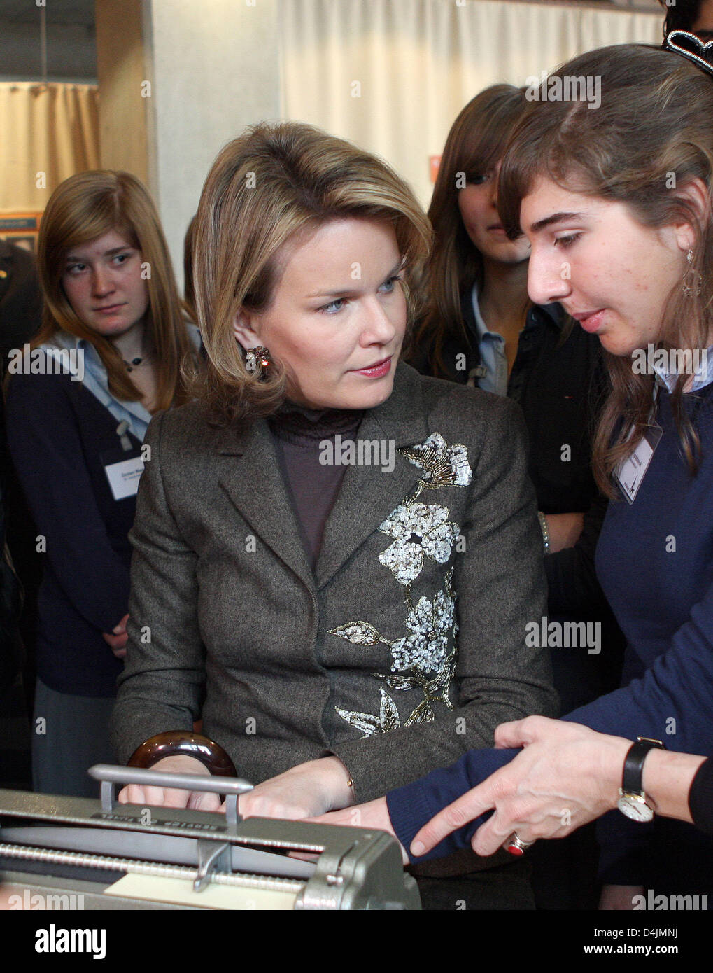 Crown Princess Mathilde of Belgium (L) visits the new Braille museum on ...