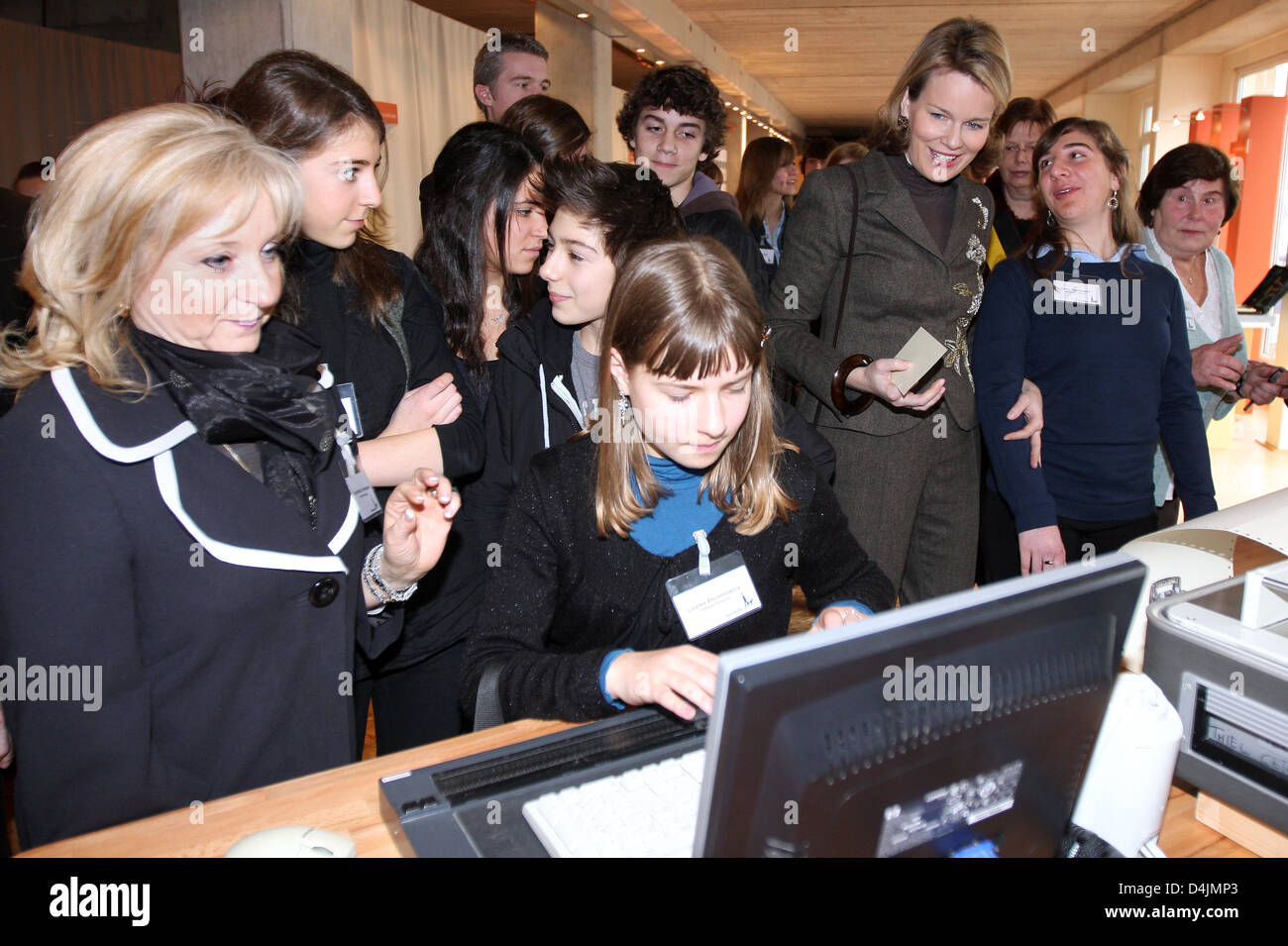 Crown Princess Mathilde of Belgium (3-R) visits the new Braille museum ...