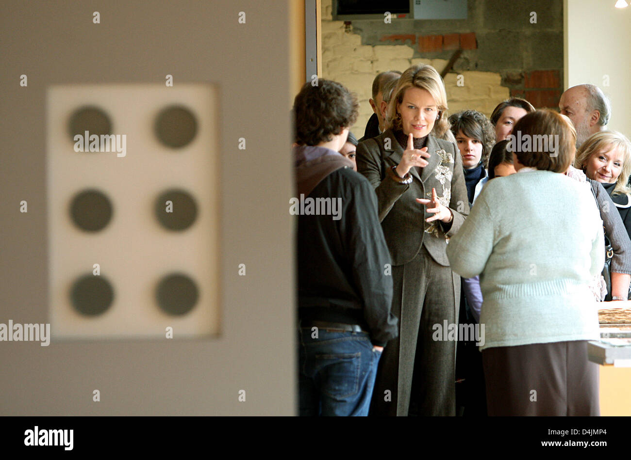 Crown Princess Mathilde of Belgium (C) visits the new Braille museum on ...