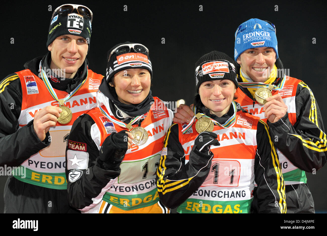 Arnd Peiffer (L-R), Simone Hauswald, Andrea Henkel and Michael Greis ...
