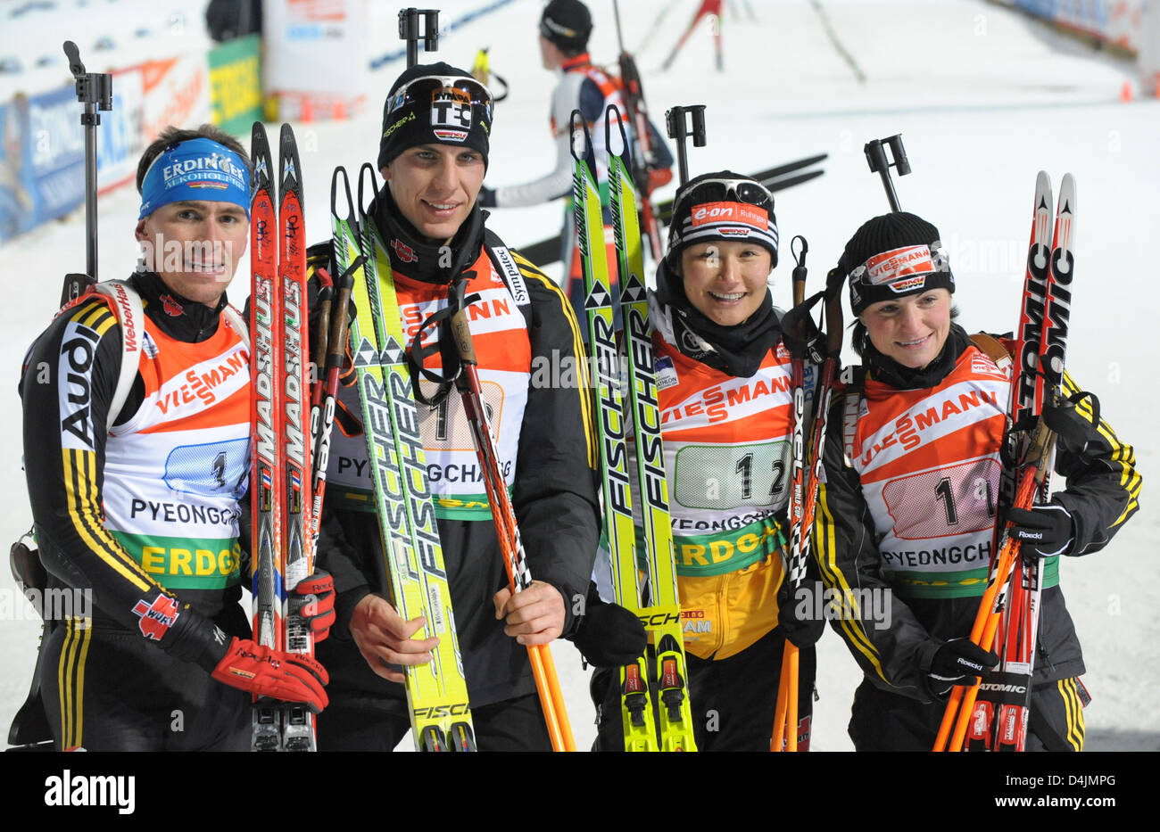 Michael Greis (L-R), Arnd Peiffer, Simone Hauswald and Andrea Henkel ...