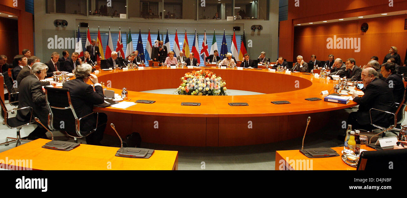 A view of the conference table during a working meeting by politicians ...