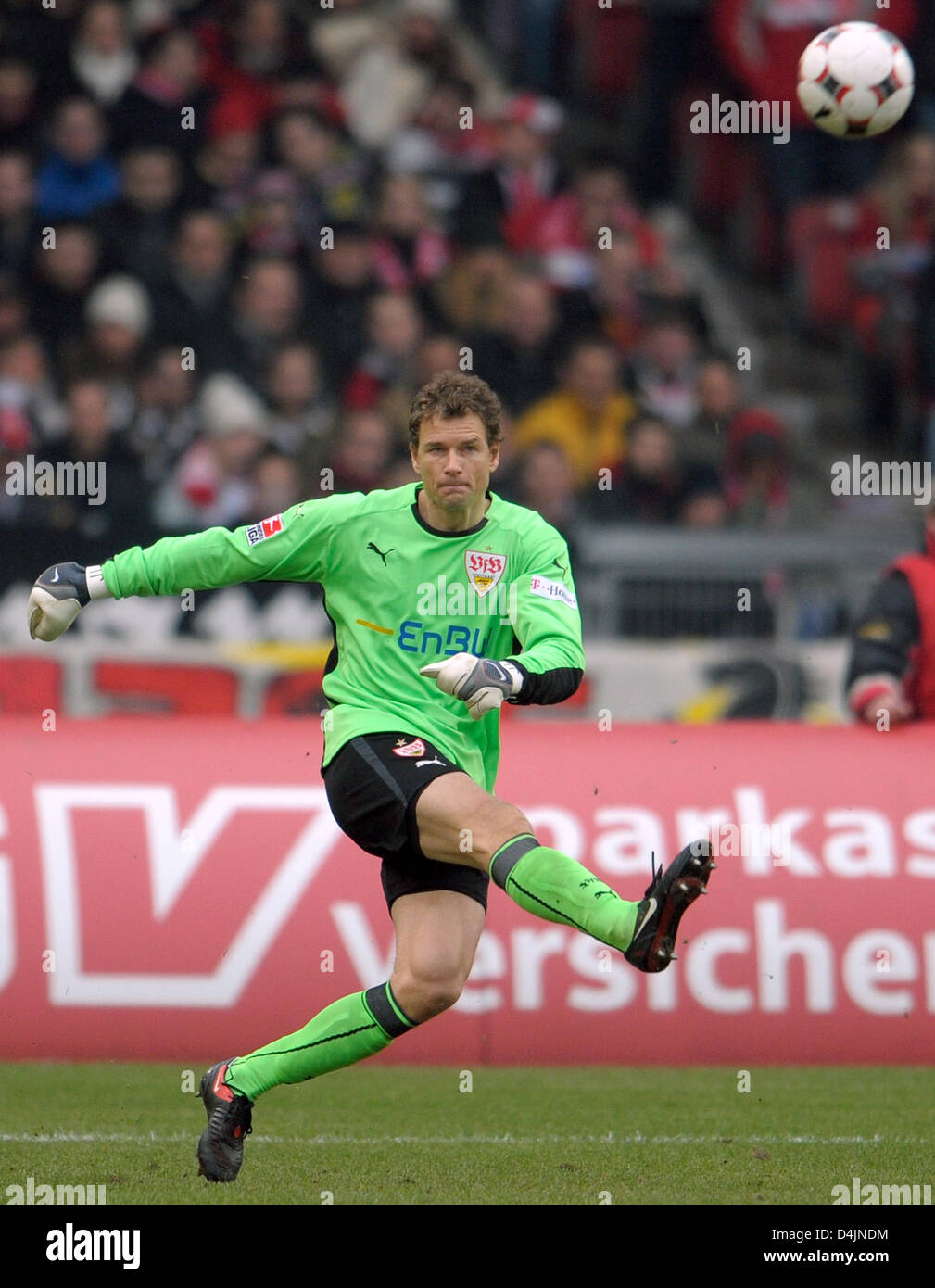Stuttgart?s goalkeeper Jens Lehmann kicks the ball during the ...