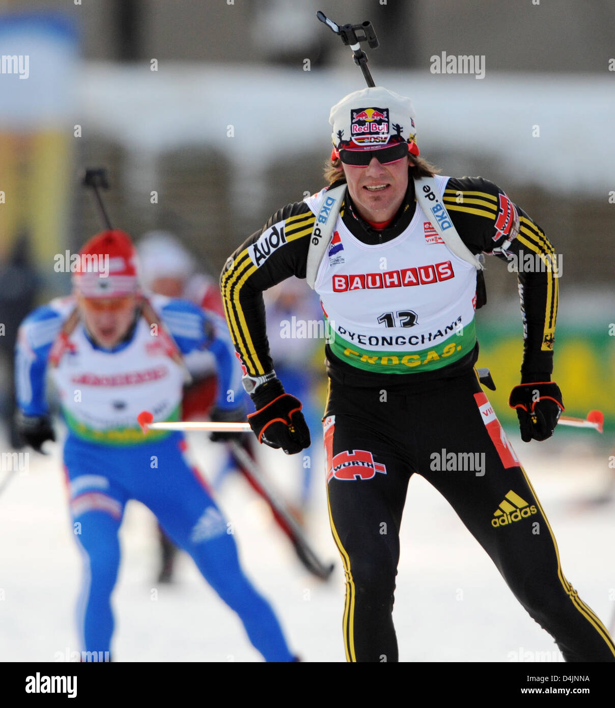 German biathlete Michael Roesch (R) shown in action during the men?s ...