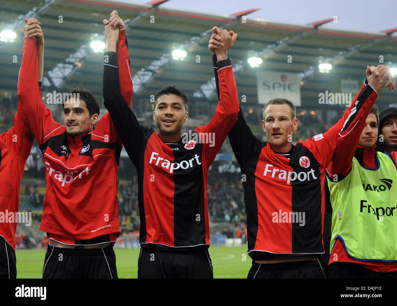 Frankfurt?s Nikolas Liberopoulos (L-R), Caio and Michael Fink celebrate ...
