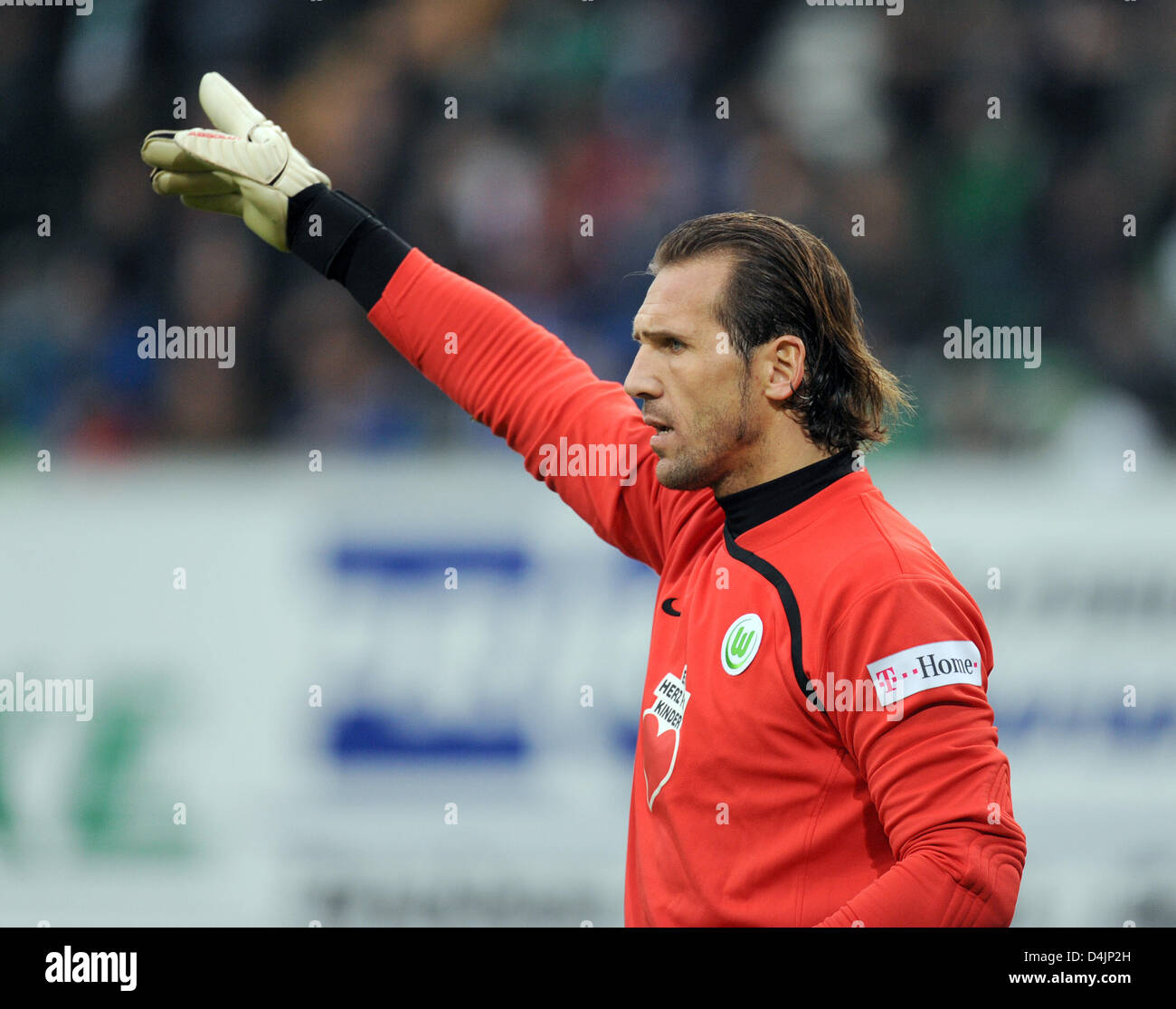 Wolfsburg?s goalkeeper Andre Lenz gives a sign during the Bundesliga ...